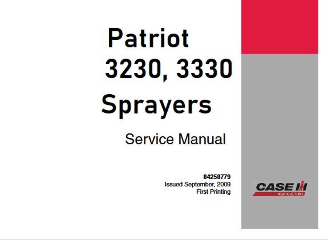 Case Patriot 3230, 3330 Sprayers Service Shop Repair Manual Pdf ...