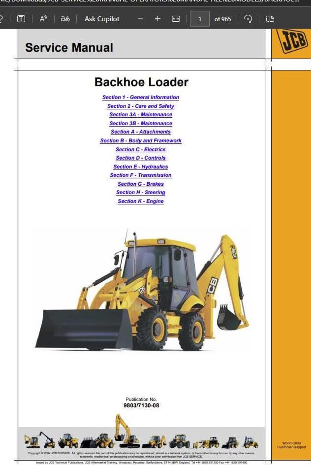 JCB 2CX, 2XCU, 210S, 210SU SERVICE Manual for Backhoe Loaders Download ...