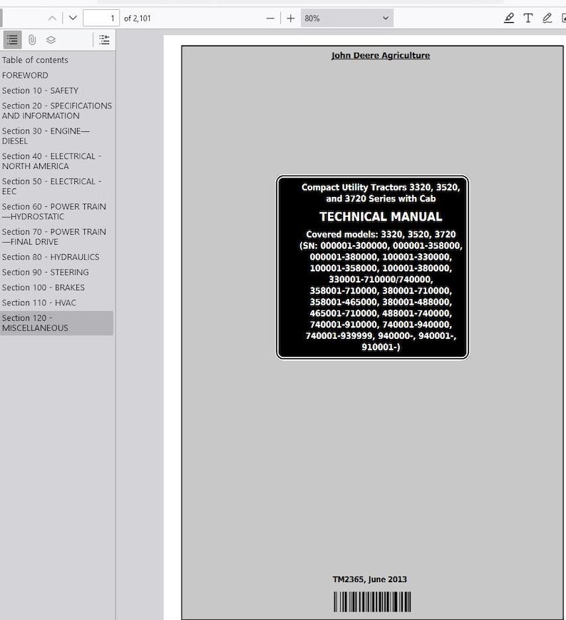 Repair for 3320 3520 3720 John Deere Series W/ Cab Compact Utility ...