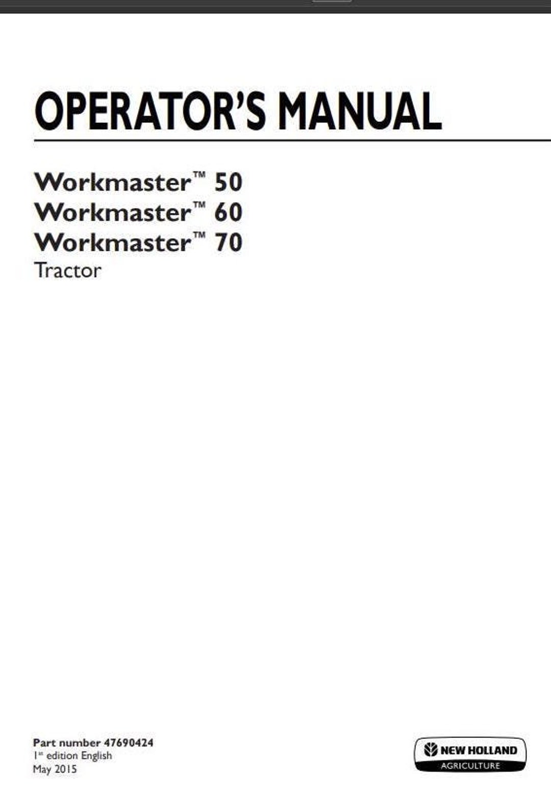 New Holland Workmaster 50, 60, 70 Tractors Operators and Maintenance Manual PDF Download - Etsy