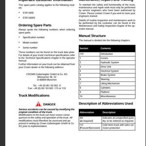 Crown ESR-5000, ESR-5000S Pallet Jack Forklift Spare Parts Catalog ...