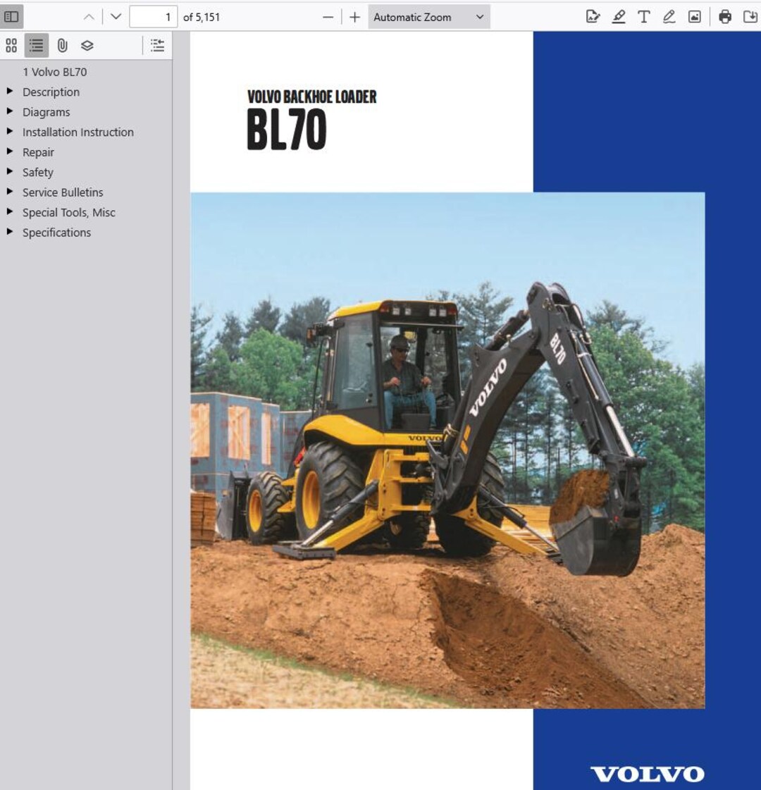 Volvo BL70 Backhoe Loader Service Repair Workshop Manual PDF Download ...