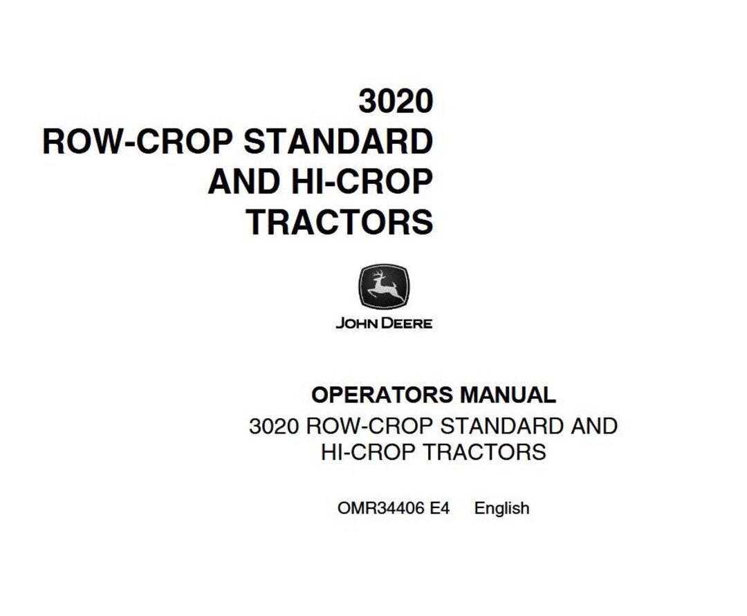 Operators - 3020 John Deere Tractors Row Crop Standard and Hi-crop ...