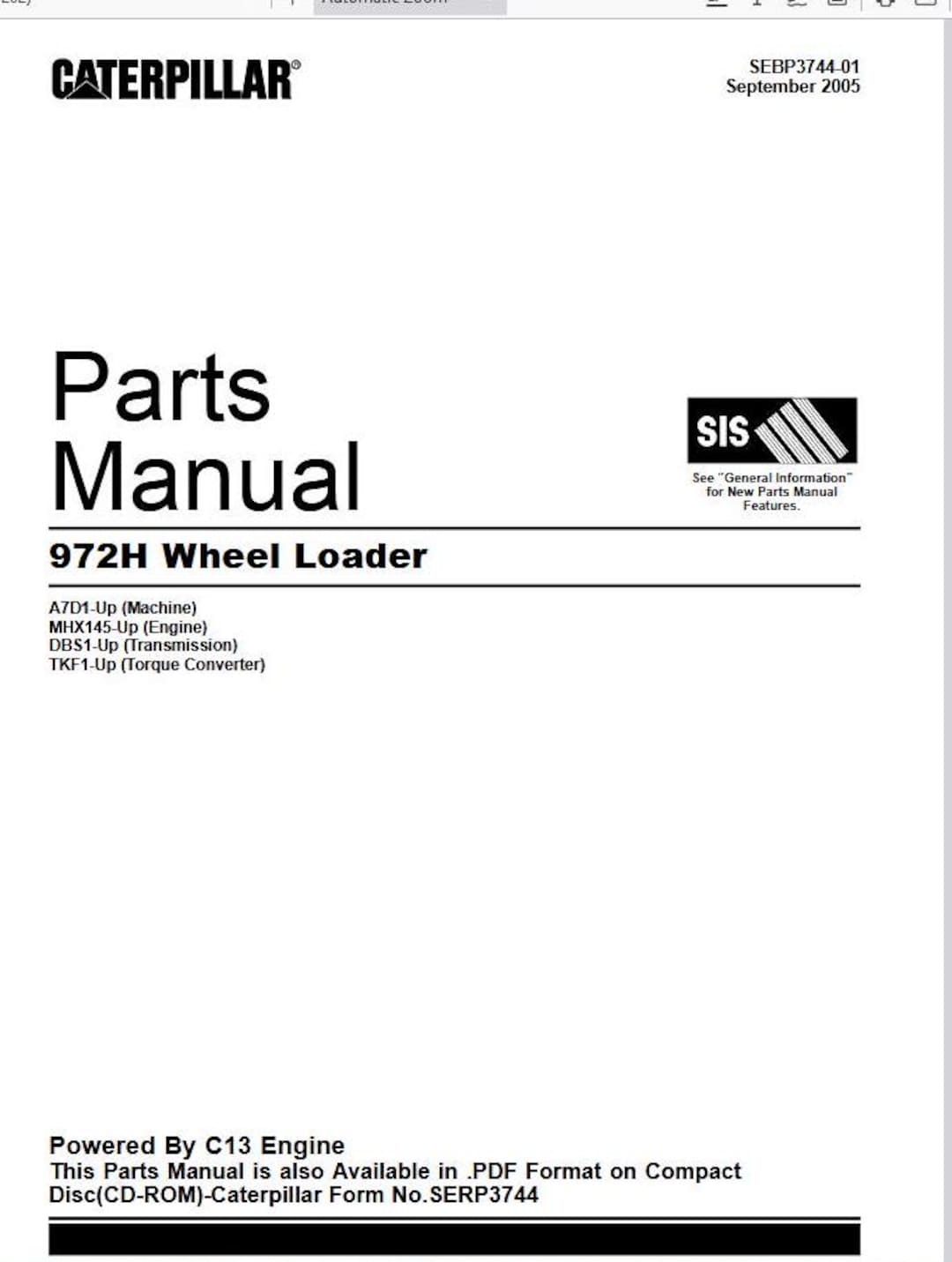 CAT 972H Wheel Loader Parts Catalog Caterpillar Manual PDF Download - Etsy