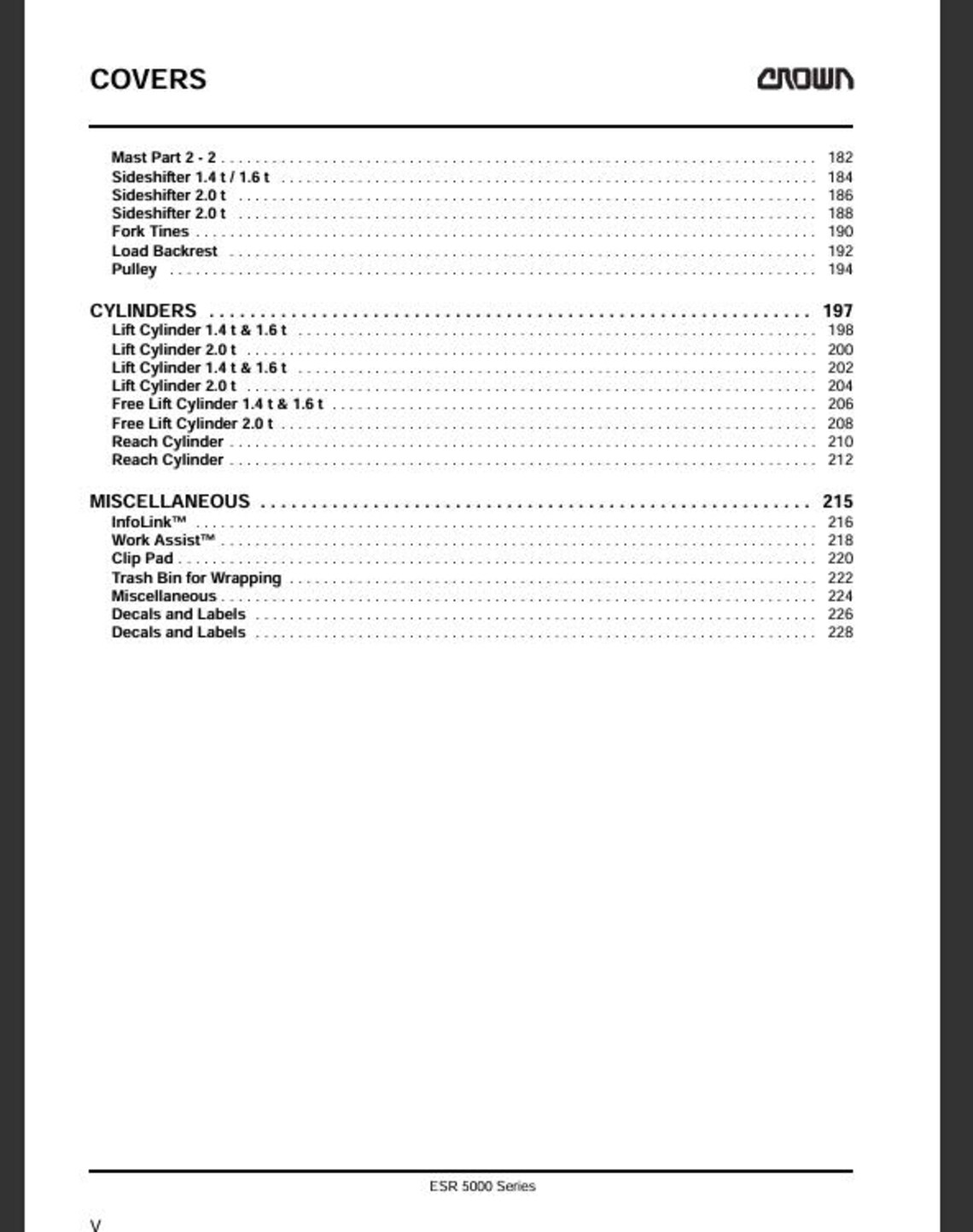 Crown ESR-5000, ESR-5000S Pallet Jack Forklift Spare Parts Catalog ...