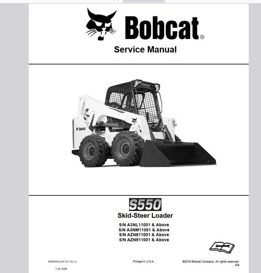 Bobcat S550 Service Manual Skid Steer Loader 6989494 PDF Digital ...