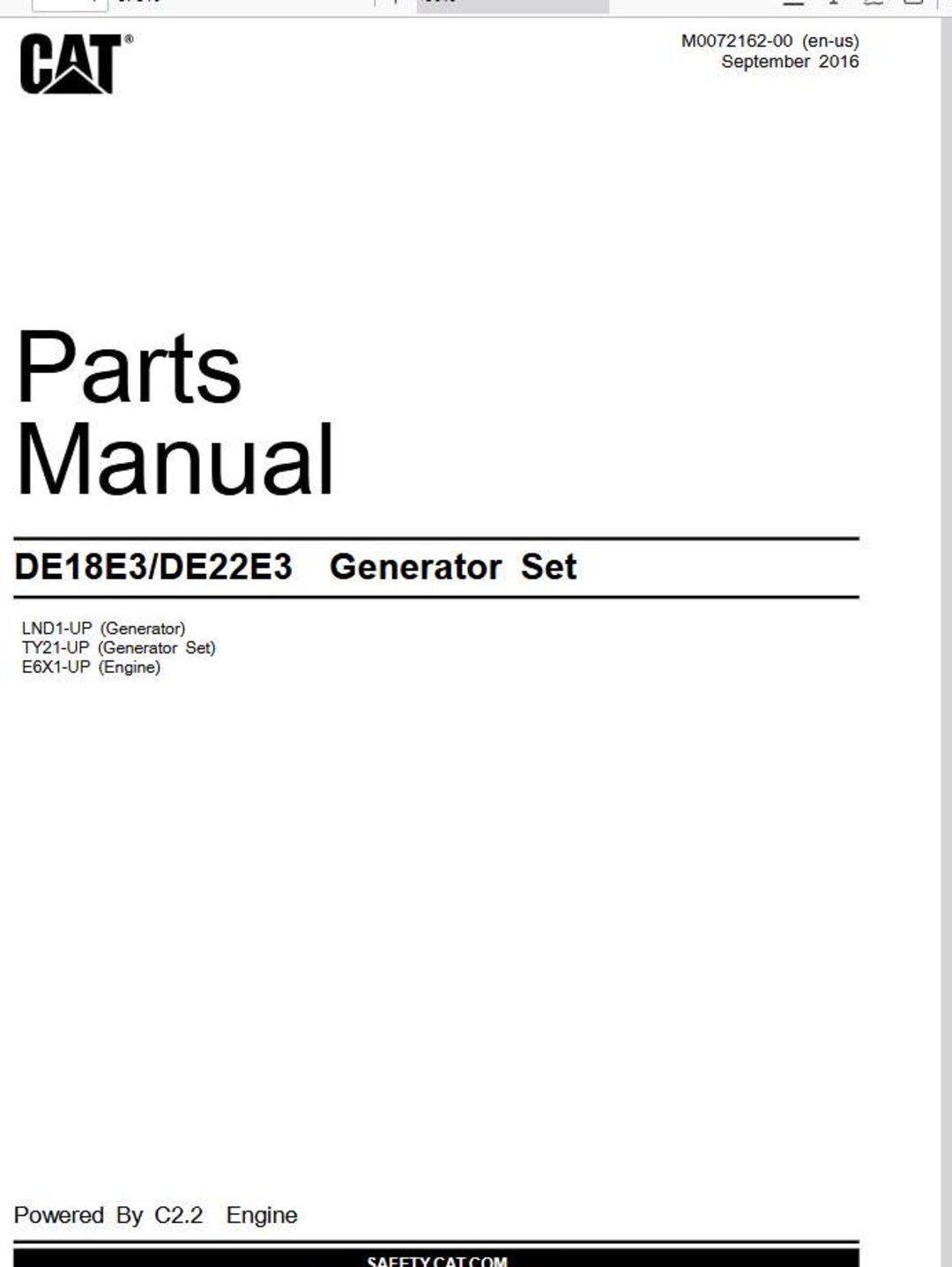 CAT DE18E3 DE22E3 Generator Set Parts Catalog Caterpillar Manual PDF ...