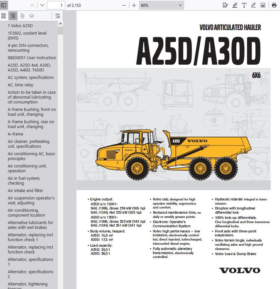 Volvo A25D Articulated Haulers Dump Truck ADT Service Repair Workshop ...