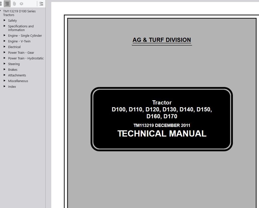 TM113219 - D100 D110 D120 D130 D140 D150 D160 D170 John Deere Tractors Technical Repair Service ...