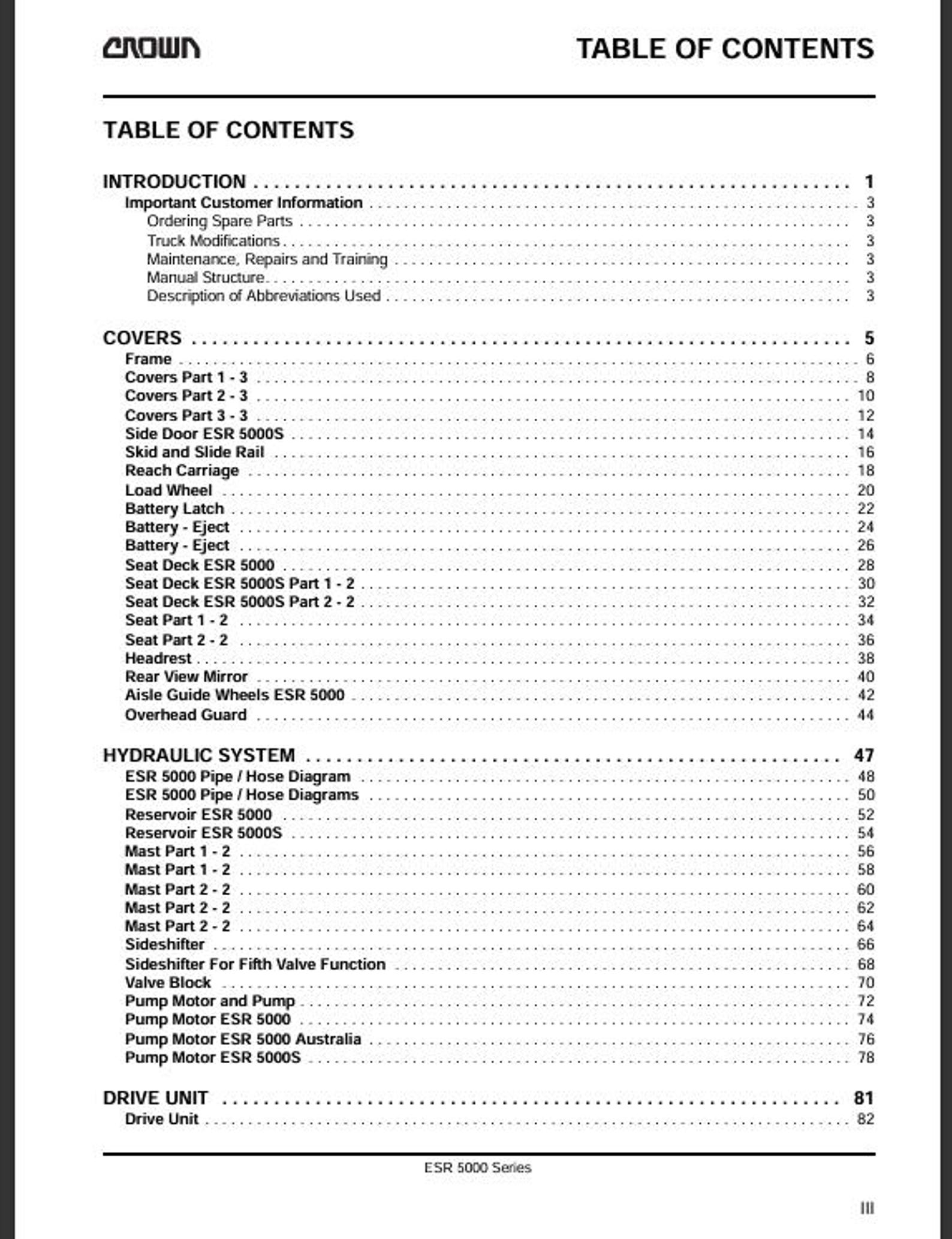 Crown ESR-5000, ESR-5000S Pallet Jack Forklift Spare Parts Catalog ...