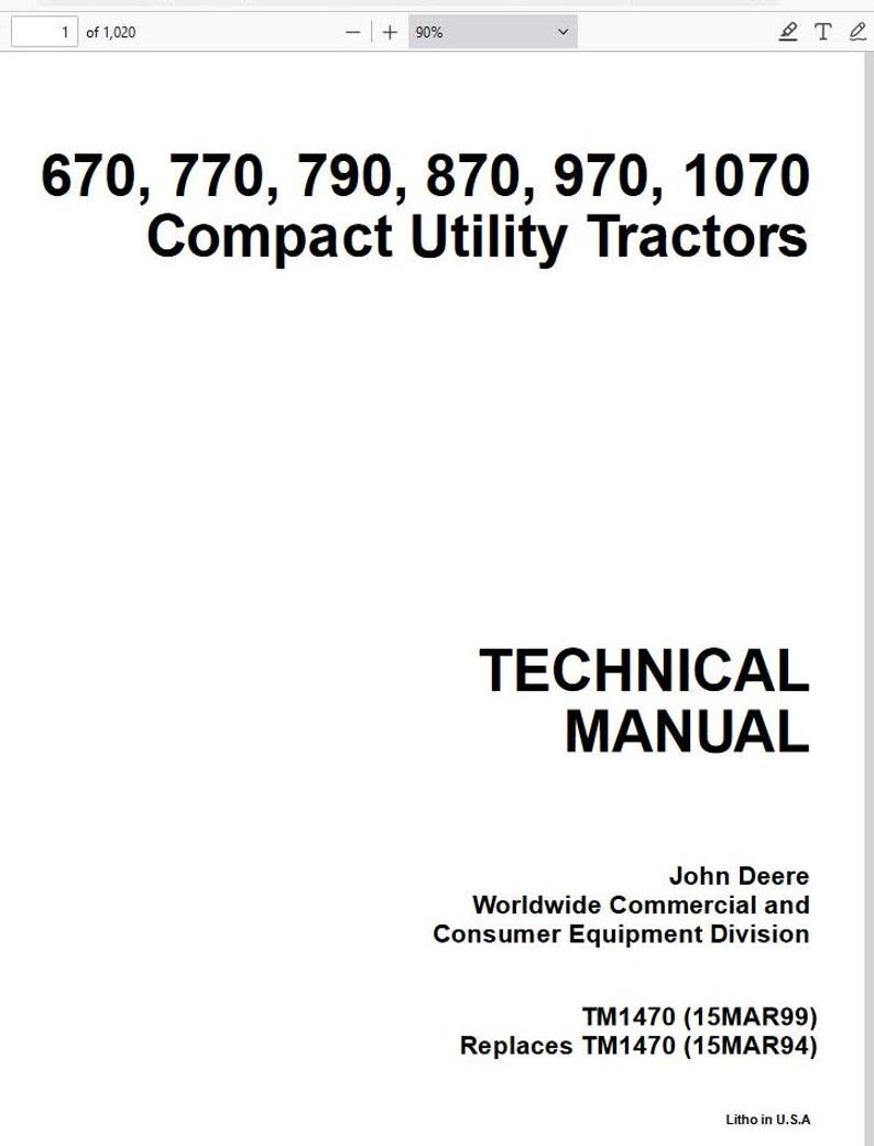 Repair for 670 770 790 870 970 1070 John Deere Compact Utility Tractor ...