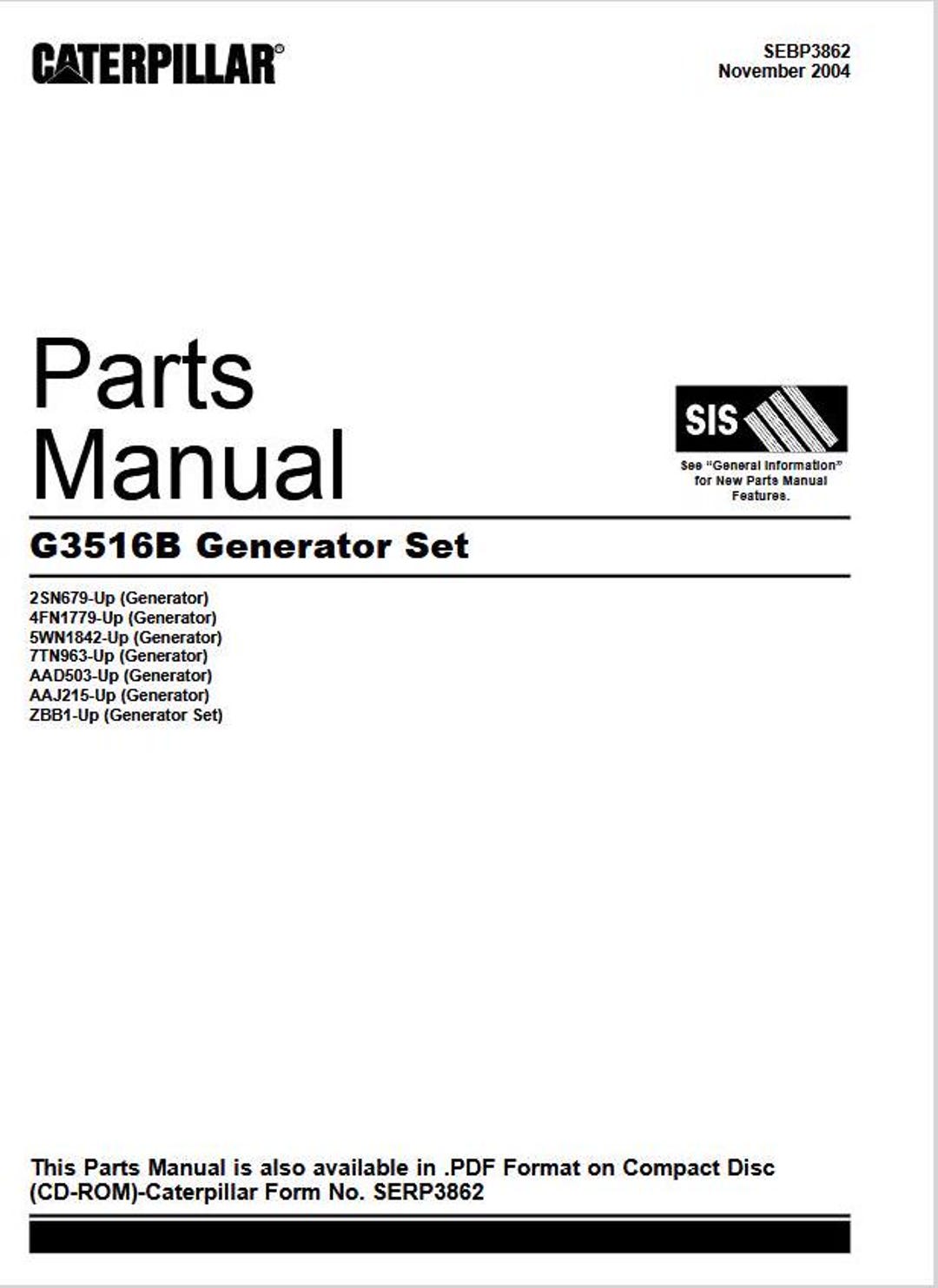 CAT G3516B Generator Set Parts Catalog Caterpillar Manual PDF Download ...