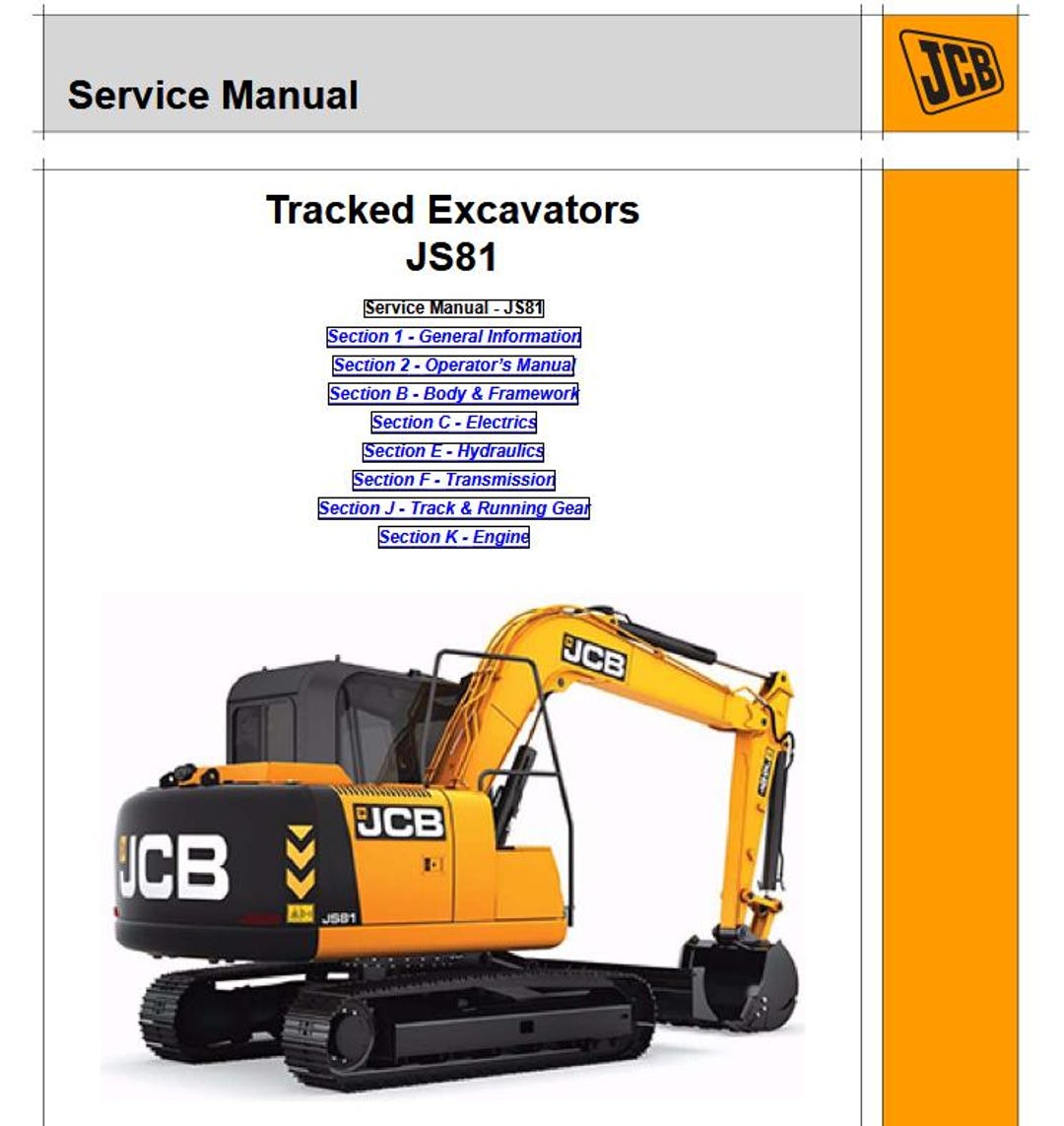 JCB JS-81 Service Manual for Tracked Excavator Download PDF - Etsy