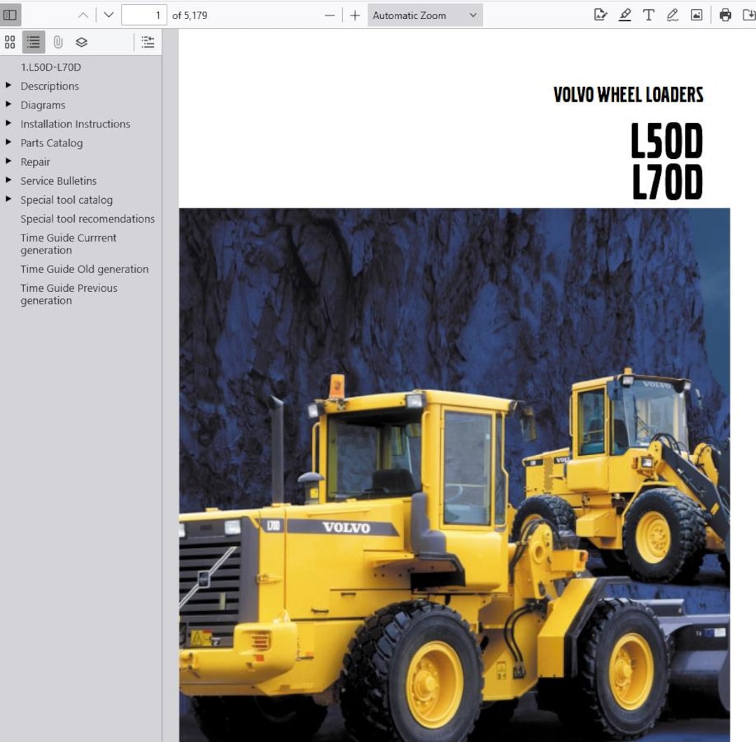 Volvo L50D Wheel Loader Service Repair Workshop Manual AND Parts ...