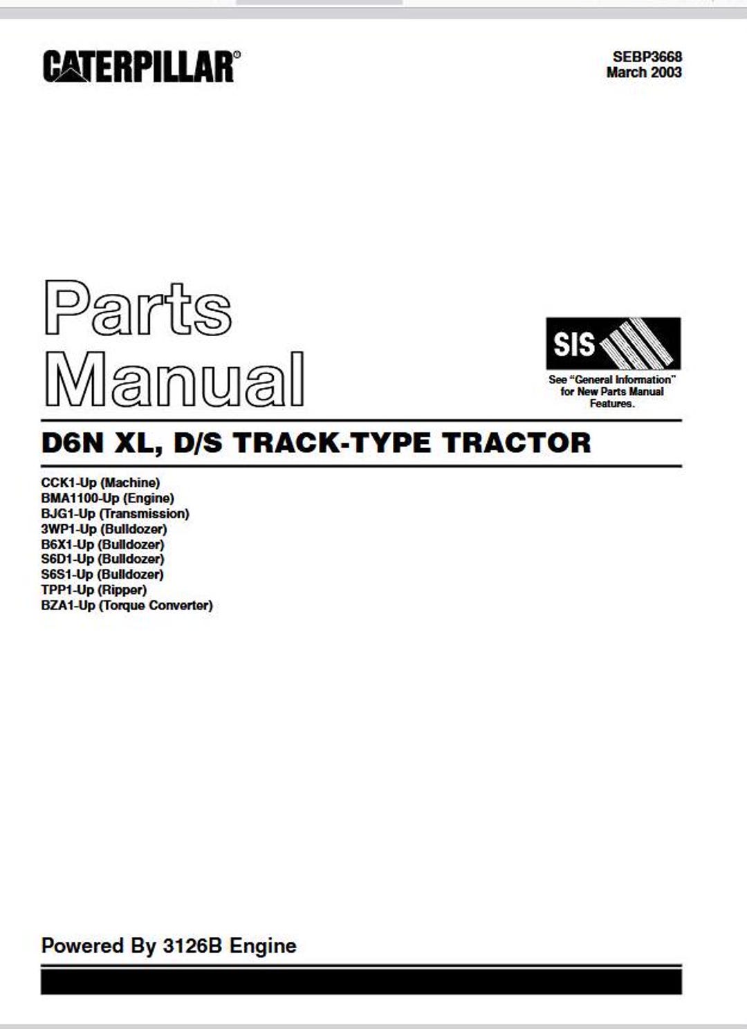 CAT D6N XL, D/S Track-type TRACTOR Parts Catalog Caterpillar Manual Pdf ...