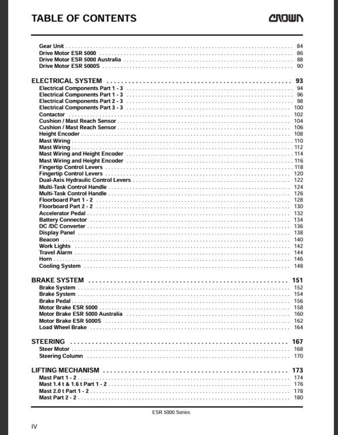 Crown ESR-5000, ESR-5000S Pallet Jack Forklift Spare Parts Catalog ...