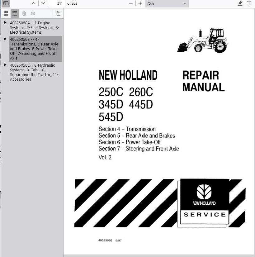 Ford 250C 260C 345D 445D 545D Tractors Loaders Repair Service Manual ...