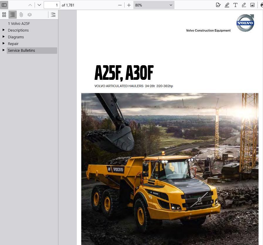 Volvo A25F Articulated Haulers Dump Truck ADT Service Repair Workshop ...