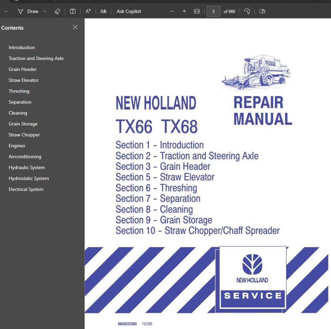 TX66 TX68 Combine New Holland Service Repair Manual PDF Download - Etsy