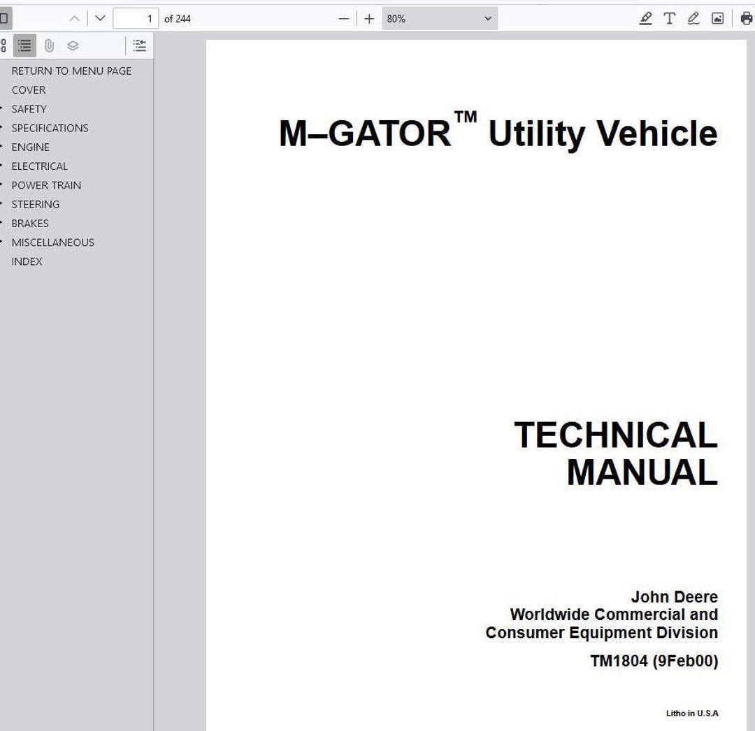 John Deere M-gator Military UTV ATV Service Repair Technical Manual ...