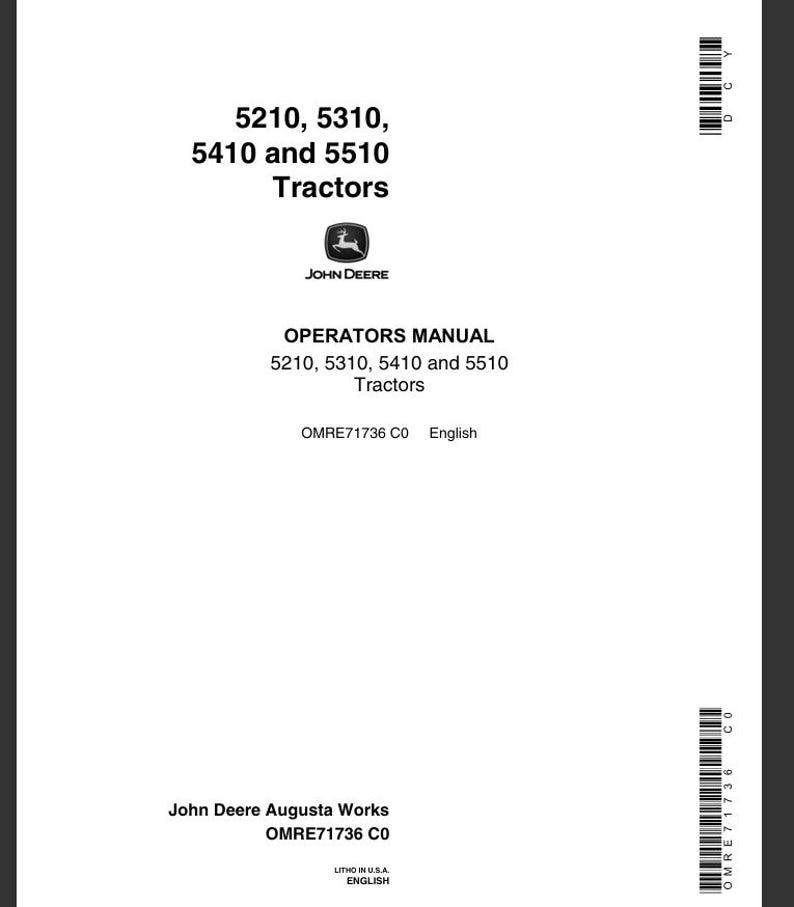 Operators - 5210 5310 5410 5510 Tractors John Deere Owners Users ...
