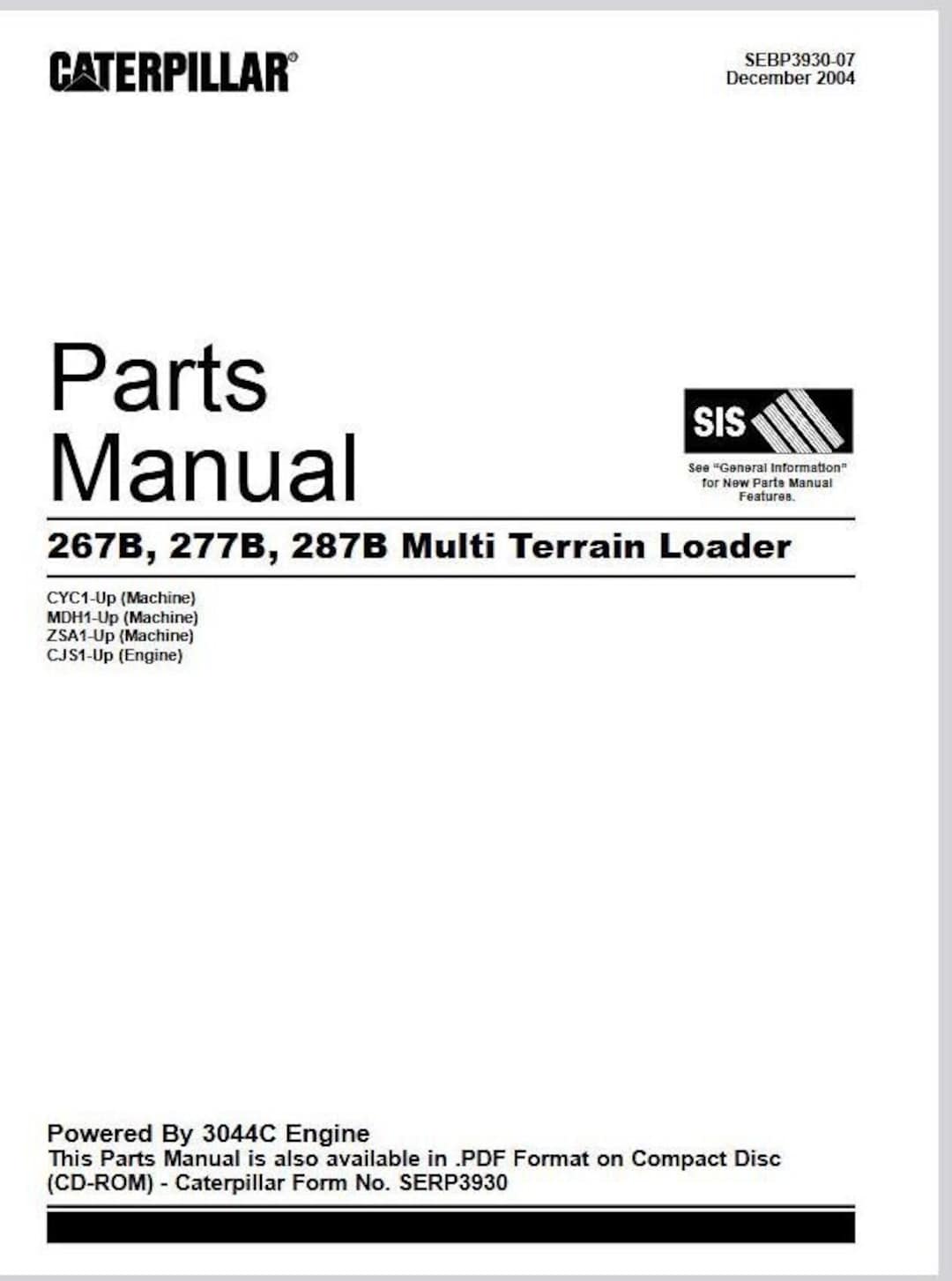 CAT 267B, 277B, 287B Multi Terrain Loader Parts Catalog Caterpillar ...