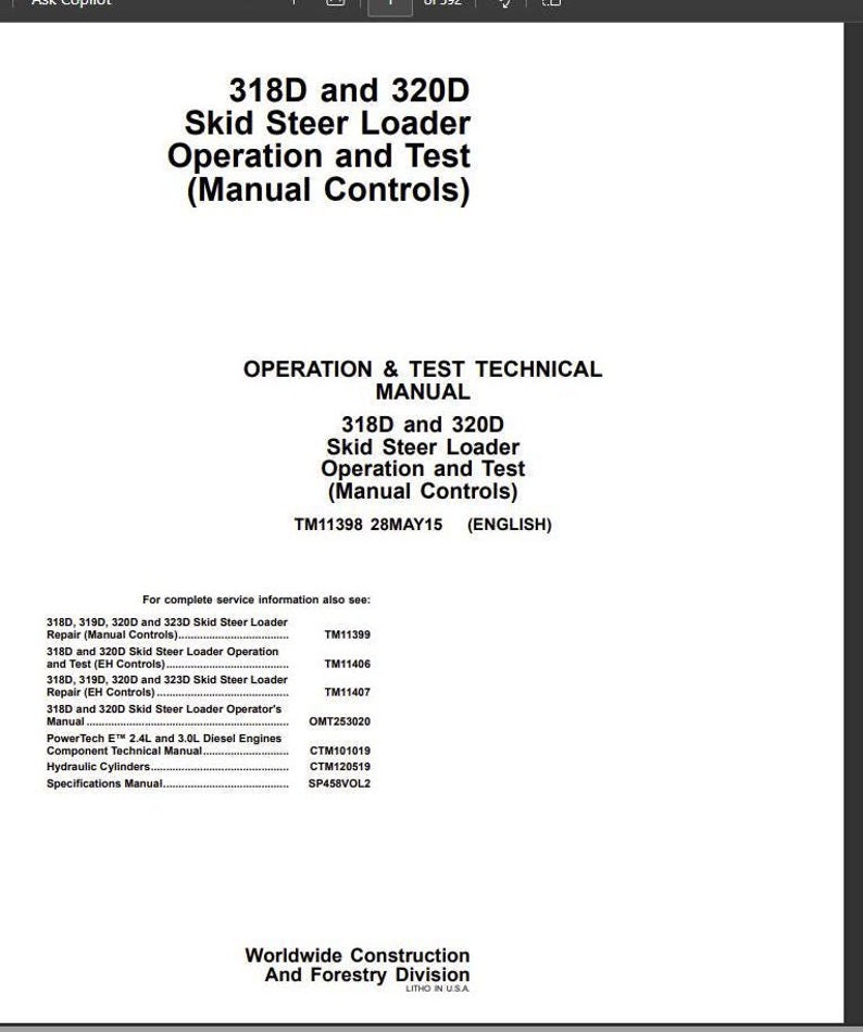 John Deere 318D 320D Skid Steer Loader Manual Controls Operation & Test ...