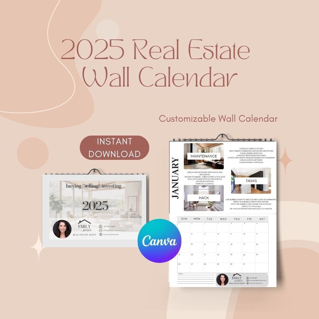 2025 Real Estate Agent Wall Calendar Template, Customizable Includes ...