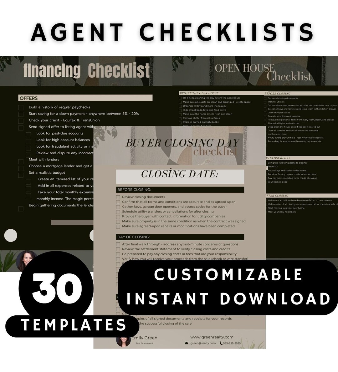 Real Estate Agent Checklist Templates Customizable Instant Download - Etsy