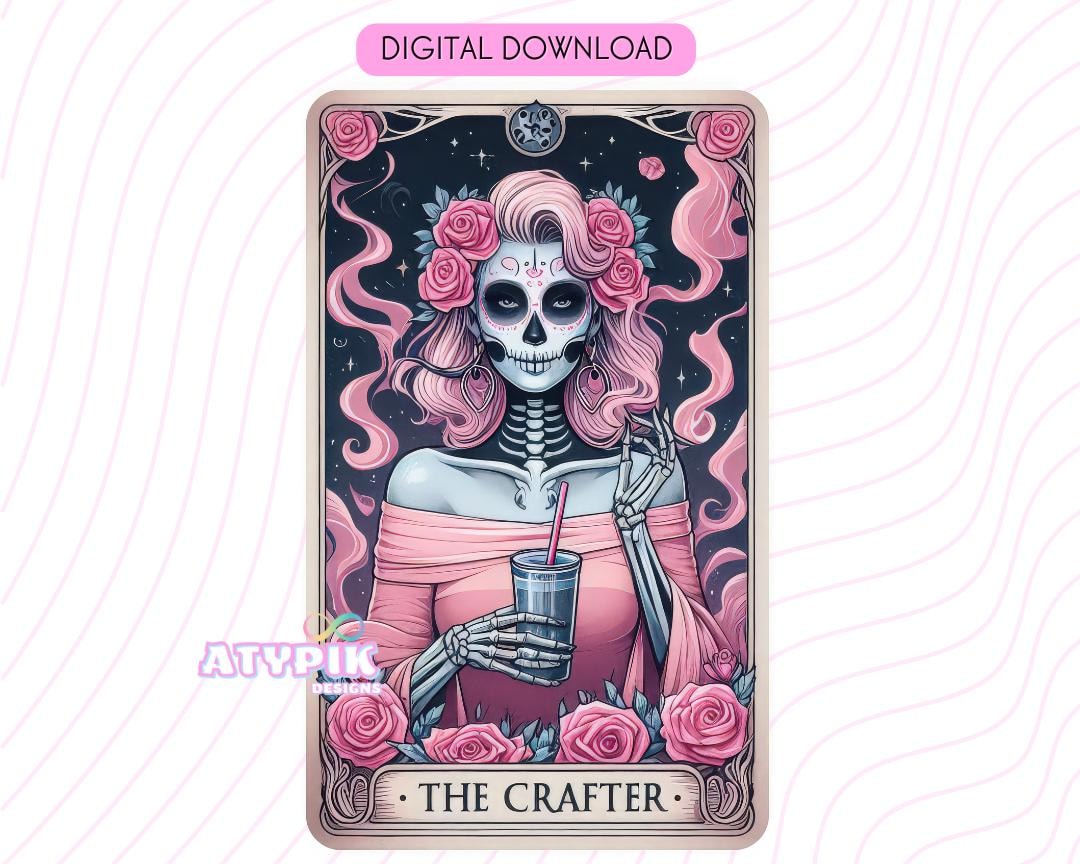 The Crafter Tarot Card PNG, Crafting Girl Skeleton Sublimation Dtf Uvdtf Printable Design Trendy ...