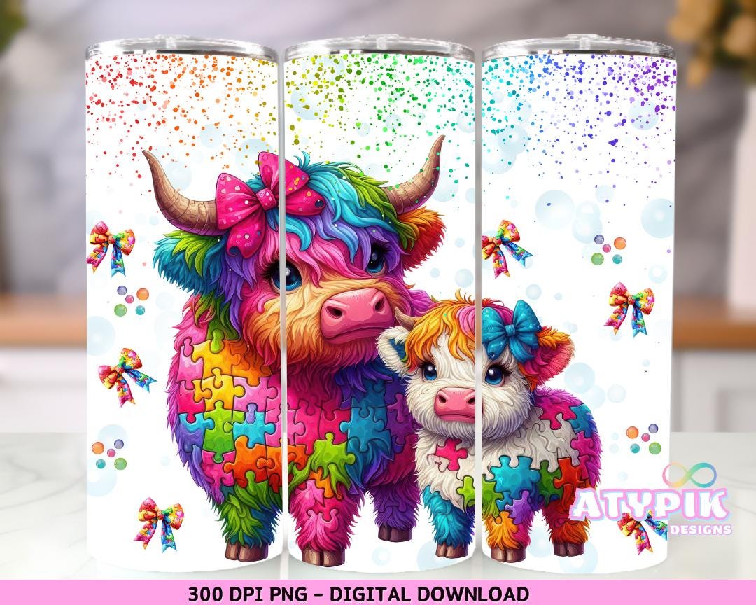 Autism Highland Cow Tumbler, Autism Png, Autism Awareness Png, Coquette ...