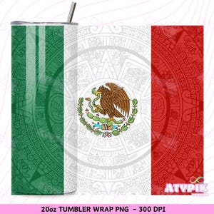 Mexican Mexico Flag, Skinny Tumbler 20oz Tumbler Wrap Design ...