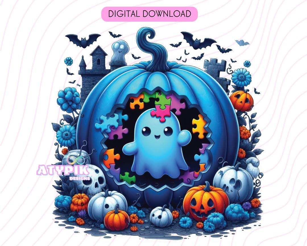 Autism Cute Ghost Png, Halloween Png, Puzzle Pieces Awareness, Autism ...