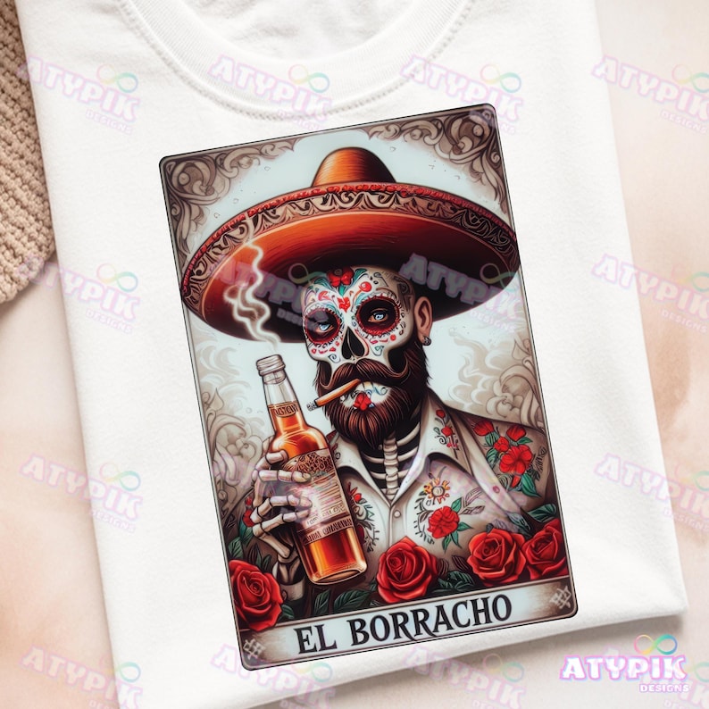 El Borracho Mexican Loteria Card PNG Tarot Card Sublimation Design ...