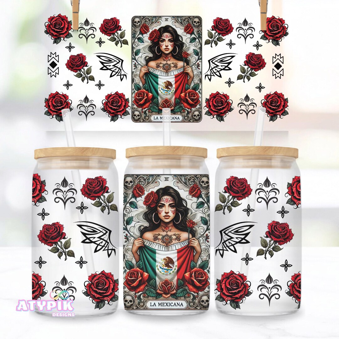 La Mexicana PNG Tarot Card PNG Chicana Latina 16oz Libbey Glass Can ...