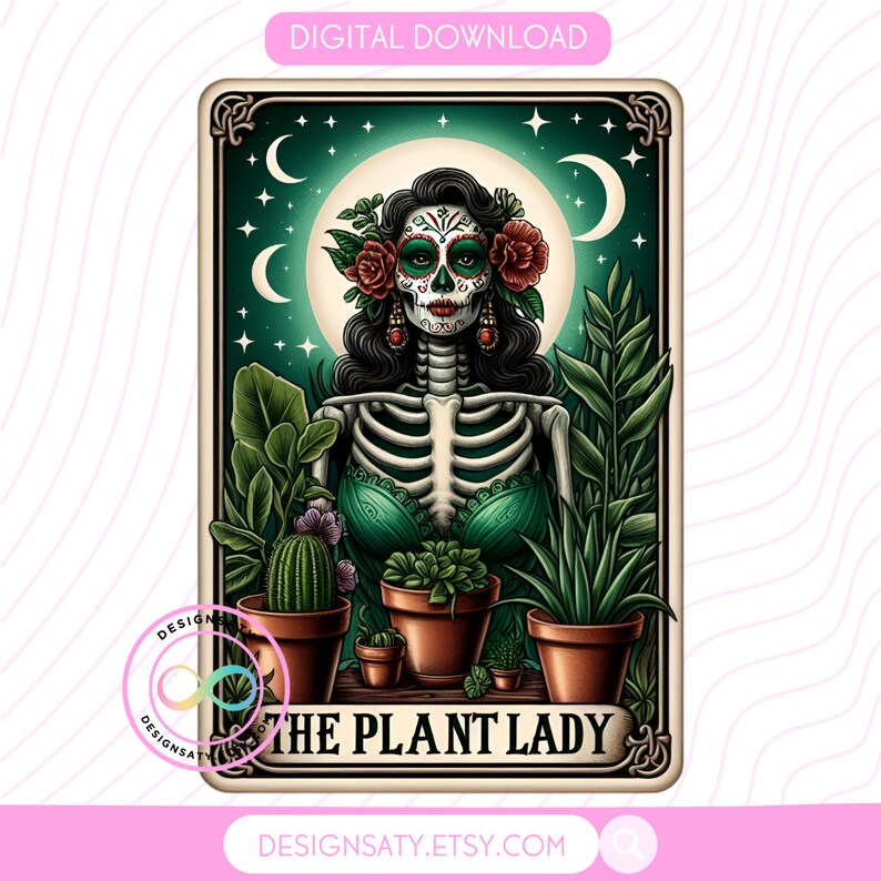 The Plant Lady Tarot Card PNG, Skeleton Sublimation Design, Funny Plant ...