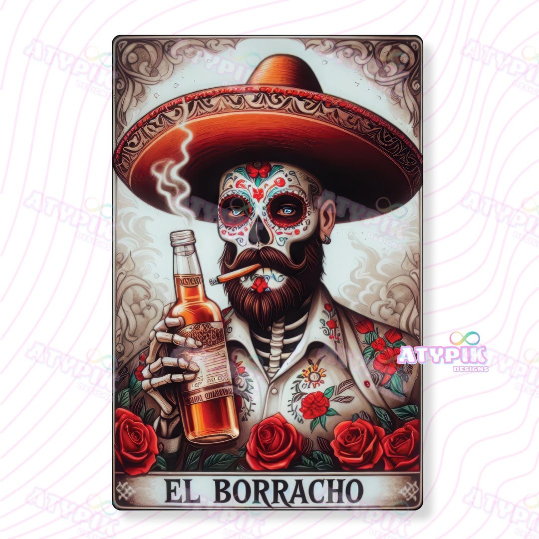 El Borracho Mexican Loteria Card PNG Tarot Card Sublimation Design ...