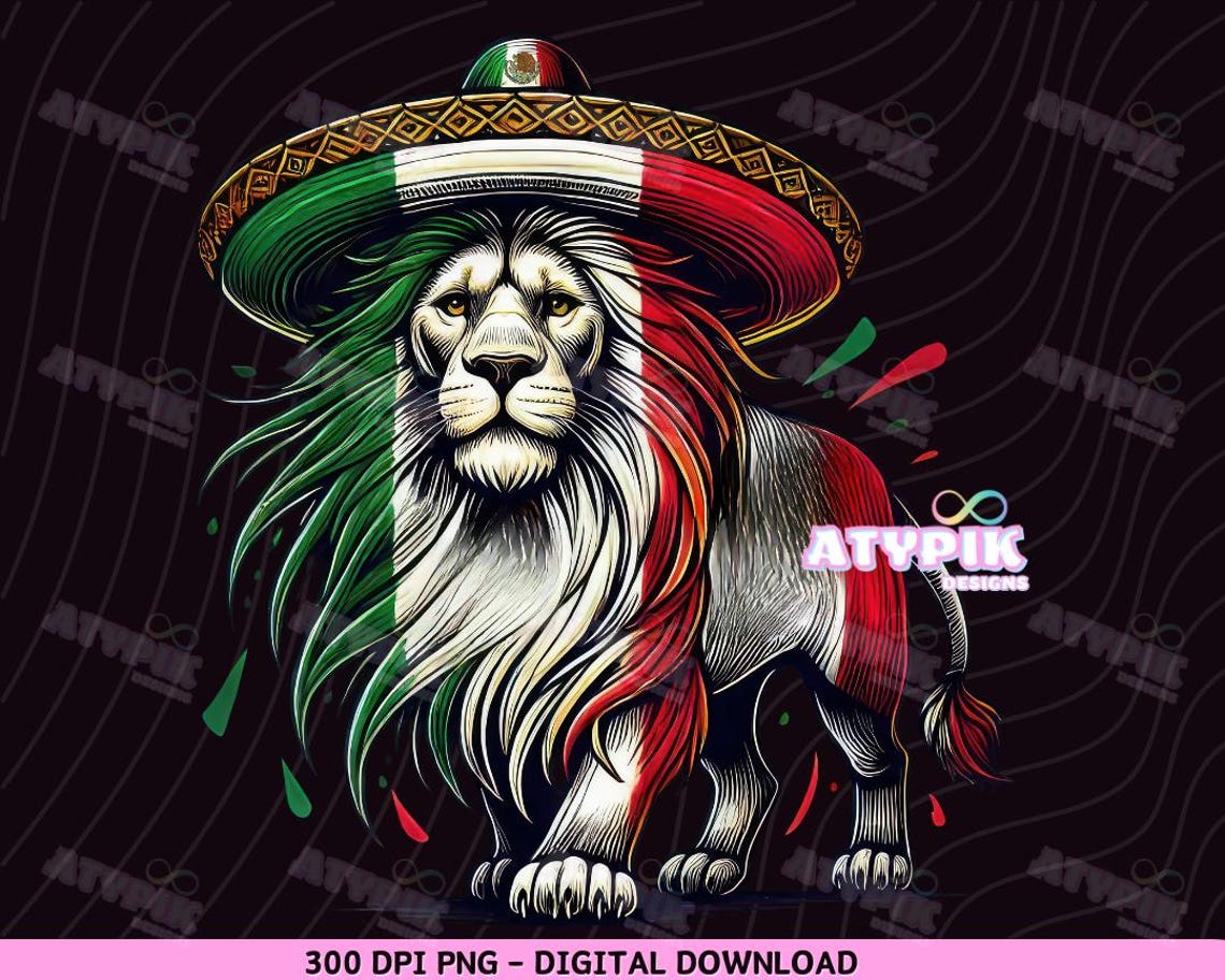 Mexico Lion Png Design, Patriotic Png, Mexican Flag Png, Sombrero Png ...