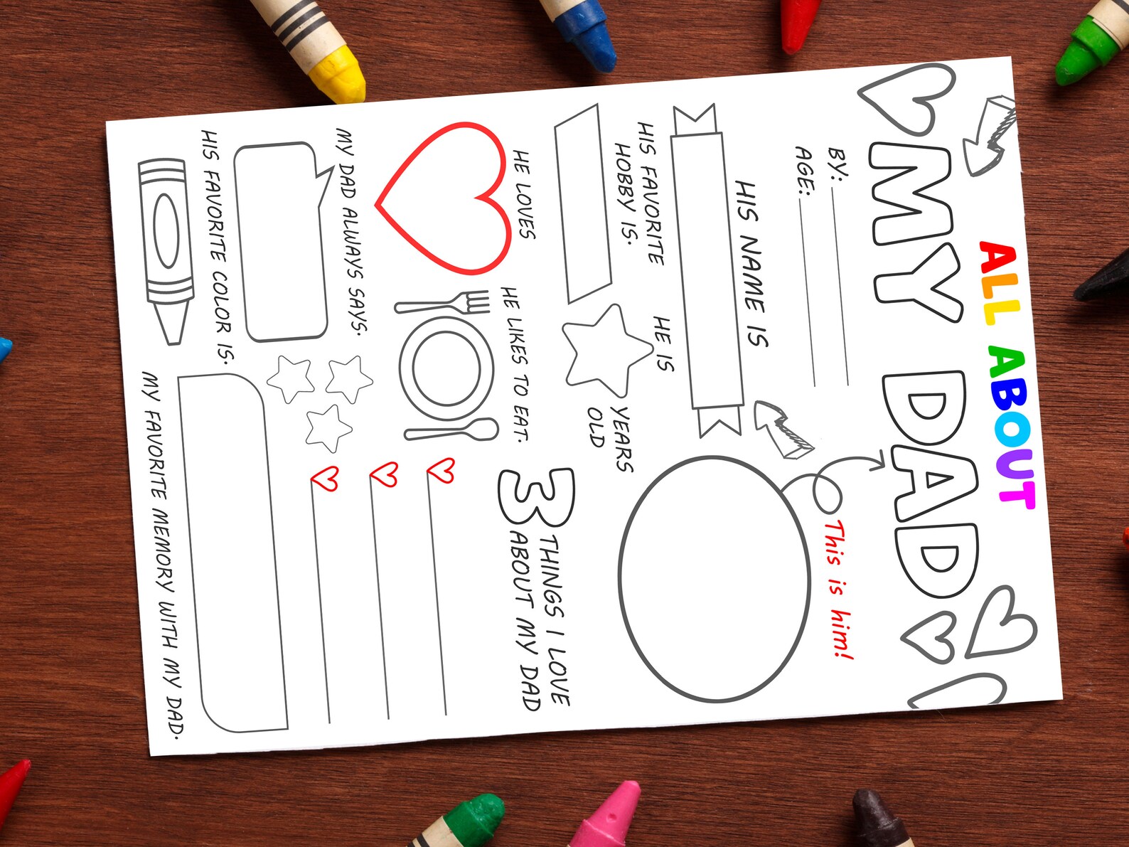 All About My Dad Printable Fathers Day Questionnaire Dad Gift From Kids ...