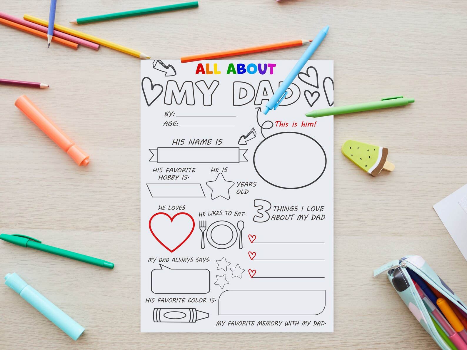 All About My Dad Printable Fathers Day Questionnaire Dad Gift From Kids ...