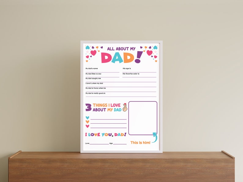 All About My Dad Printable Fathers Day Questionnaire Dad Gift From Kids ...