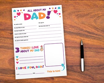 All About My Dad Printable Fathers Day Questionnaire Dad Gift From Kids ...