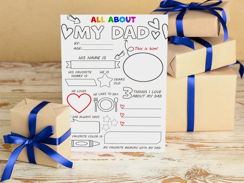 All About My Dad Printable Fathers Day Questionnaire Dad Gift From Kids ...