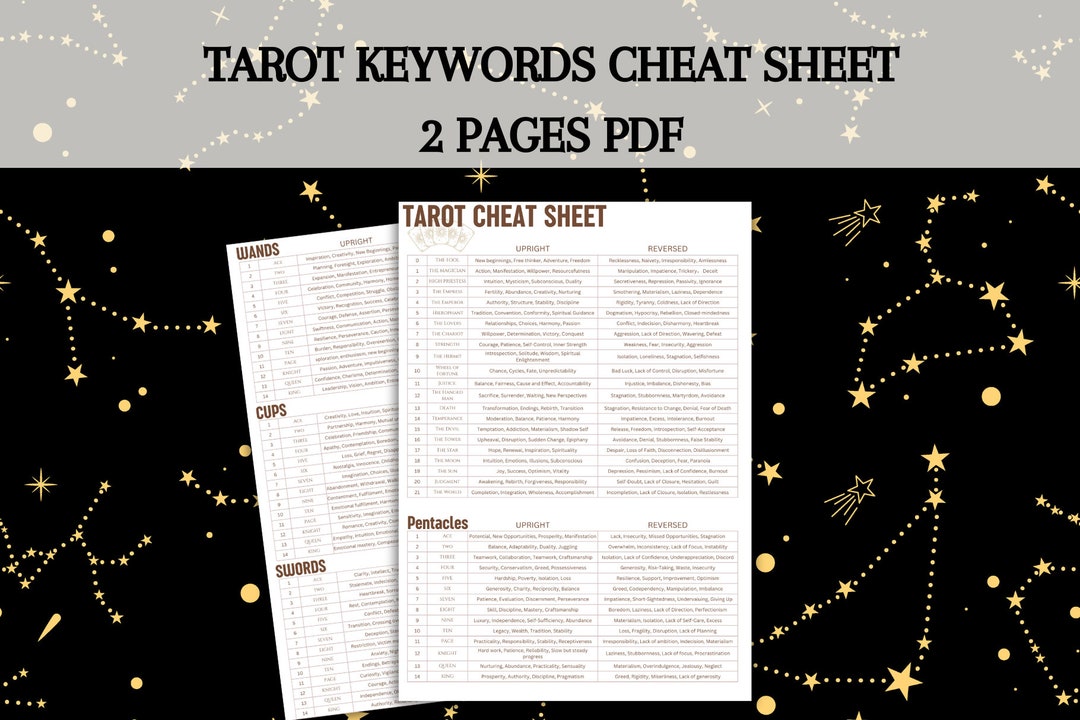 Tarot Keywords Cheat Sheet Bundle,tarot for Beginner, Tarot Gift Set ...