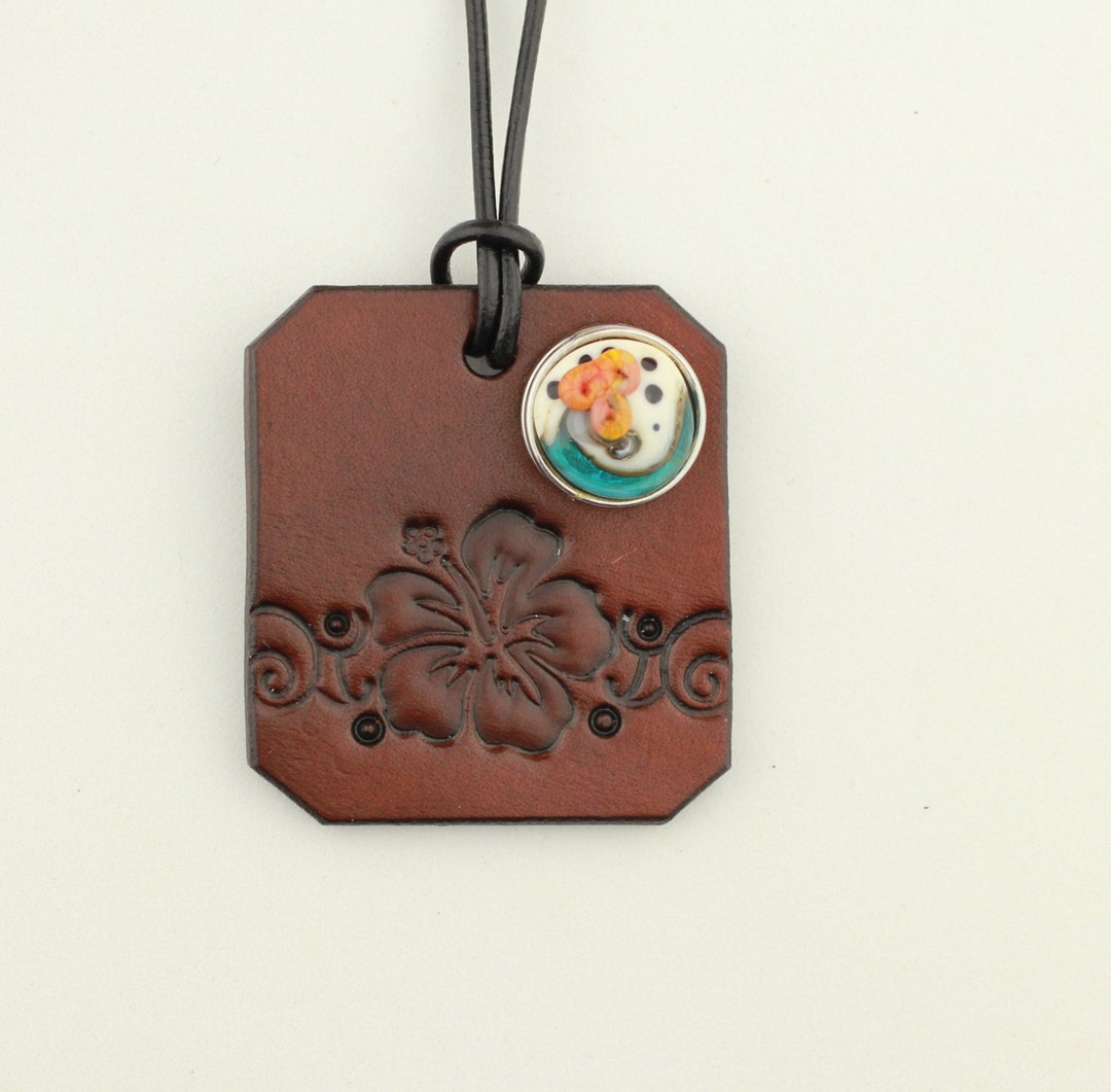 Leather Pendant Handmade Glass Bead Popper Snap, Firefrost Studio ...