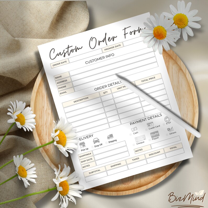 Editable Custom Order Form Template Small Business Digital Order Form ...