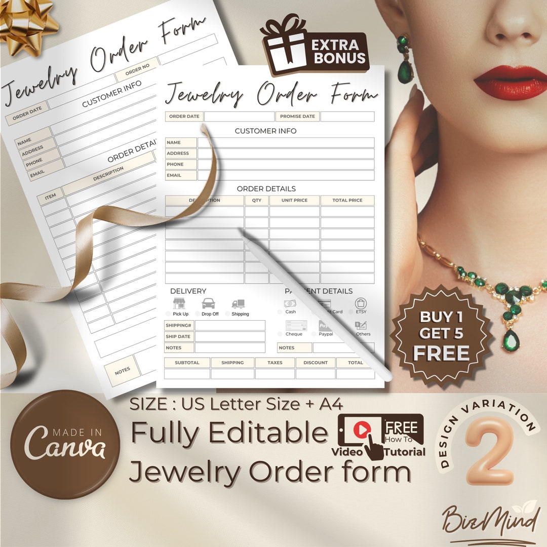 Jewelry Order Form, Small Business Forms, Jewellery Order Form Bundle ...