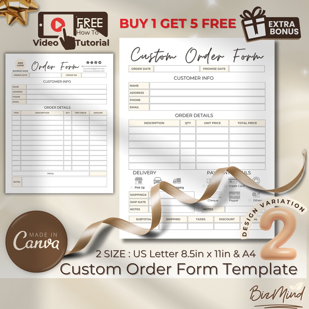 Editable Custom Order Form Template Small Business Digital Order Form ...