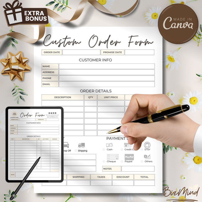 Editable Custom Order Form Template Small Business Digital Order Form ...