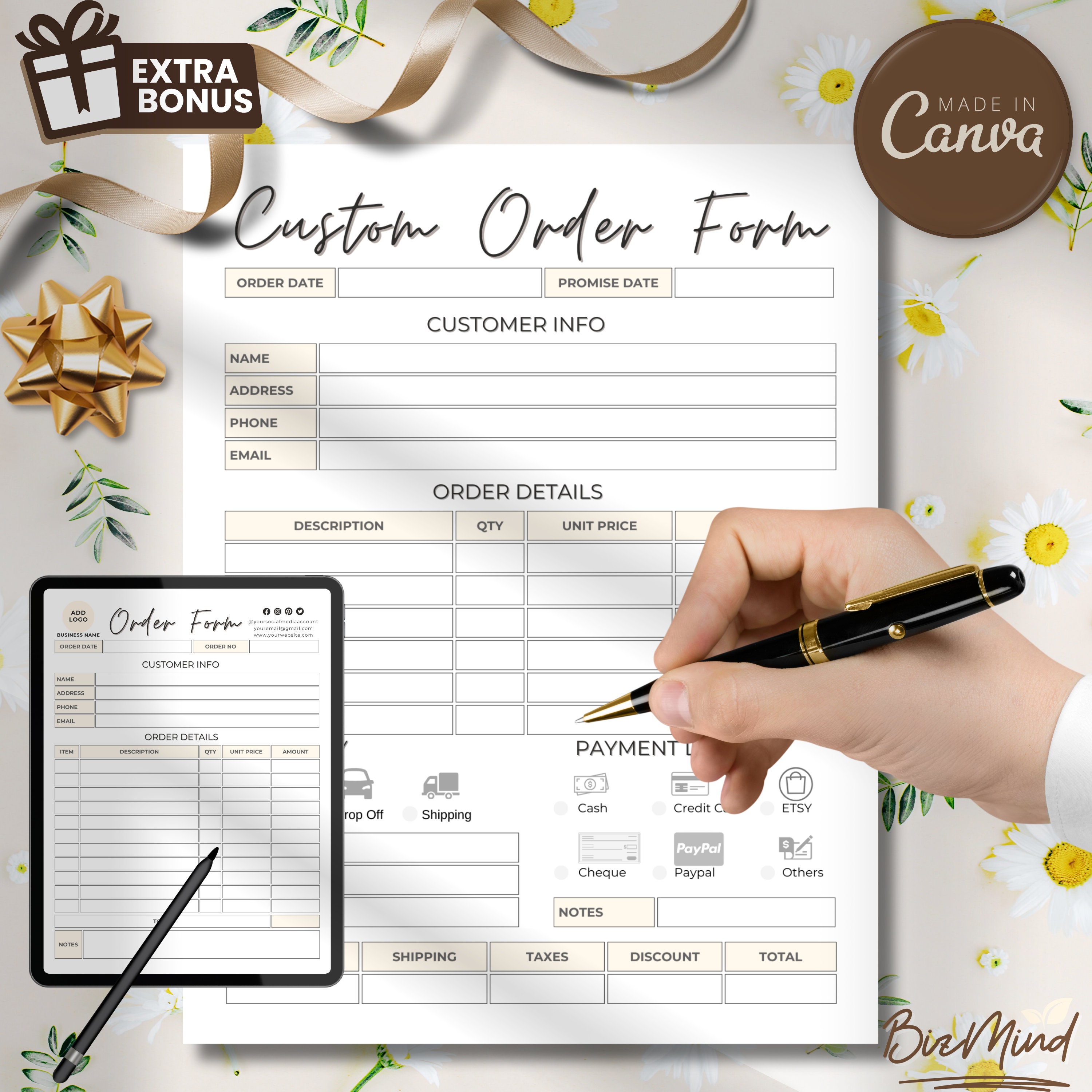 Editable Custom Order Form Template, Small Business Bundle, Tracker ...